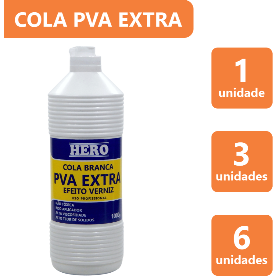 Cola Branca PVA EXTRA 1000g - EFEITO VERNIZ - Marca HERO | Shopee Brasil