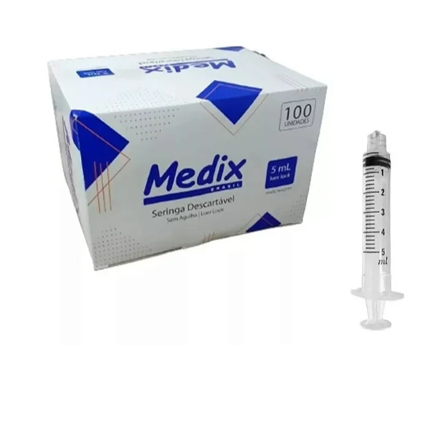 Seringa Descartavel 5ml S/ Agulha Luer Lock Medix - Cx 100un | Shopee Brasil