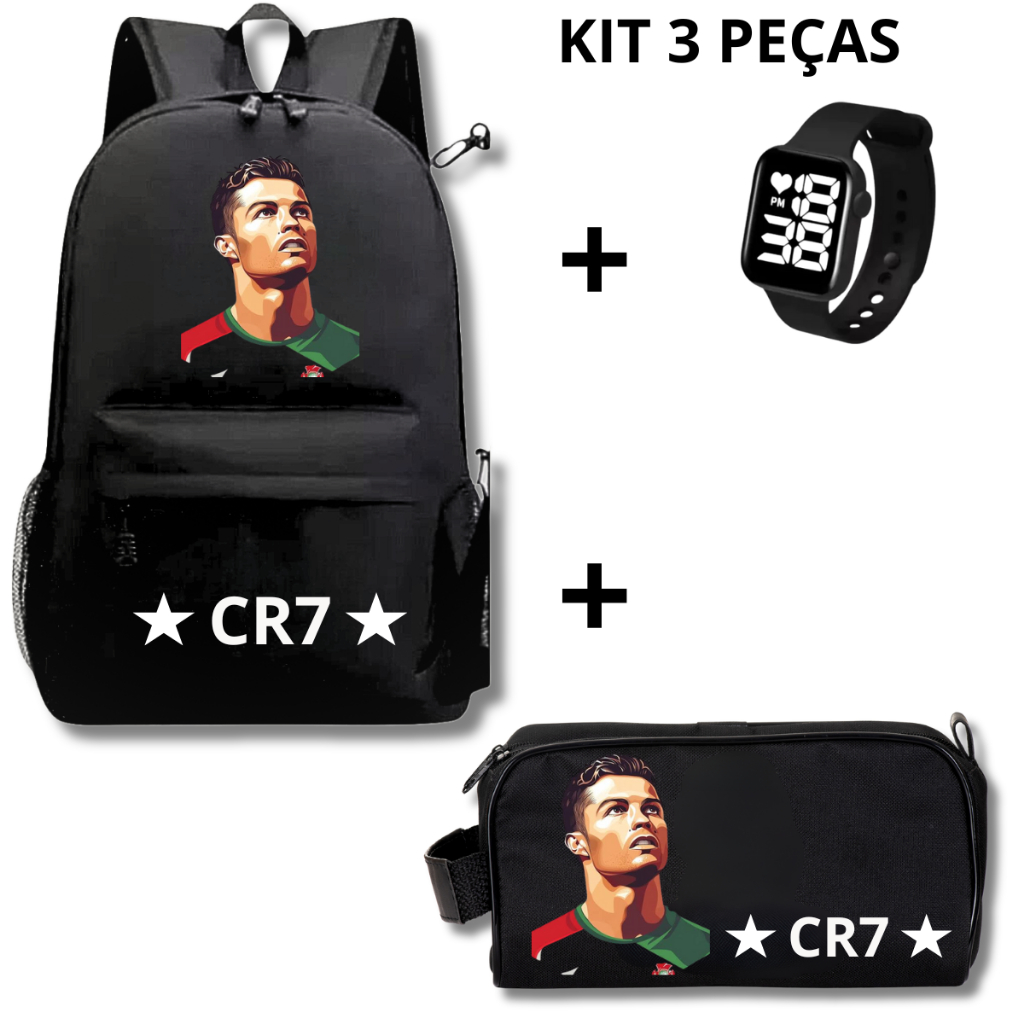 Mochilas Cr7 Cristiano Ronaldo + Necessaire Estojo Grande + Relogio ...