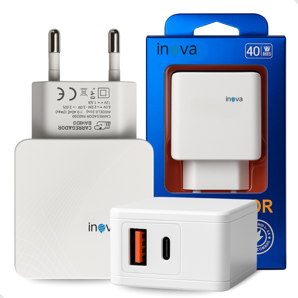 Fonte Turbo 40w Tipo C Carregamento Rápido Usb-c Compatível iPhone Android Ios Carga Rápida ...