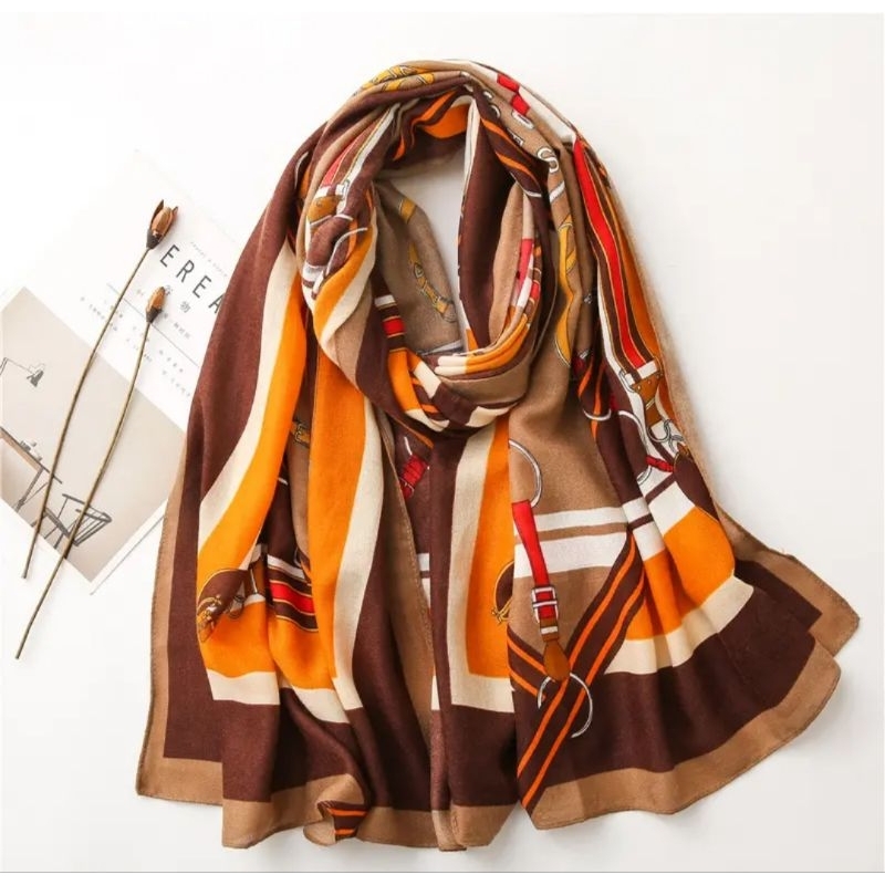 lenço cachecol toque de seda 180x90cm laranja e caqui | Shopee Brasil