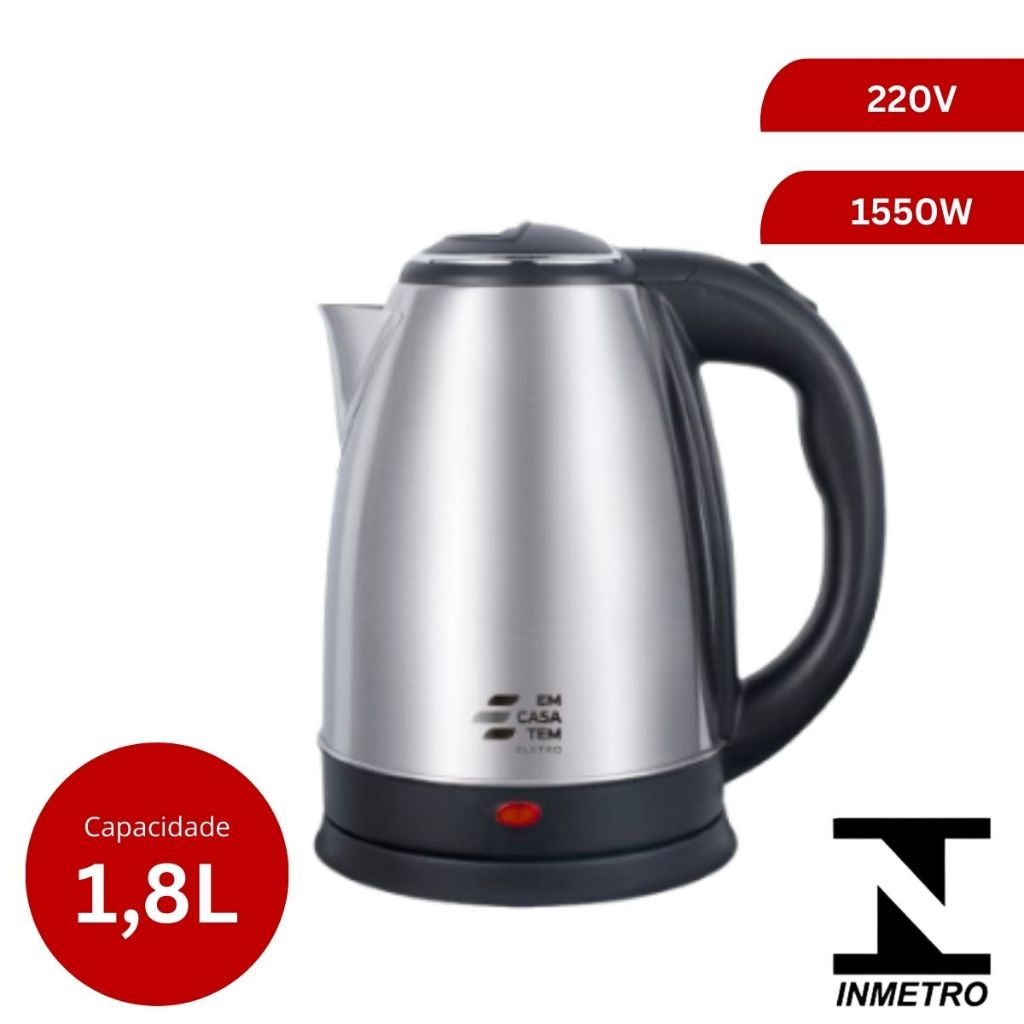 Chaleira elétrica térmica bule com tampa inox prateada jarra 1.8 Litros | Shopee Brasil