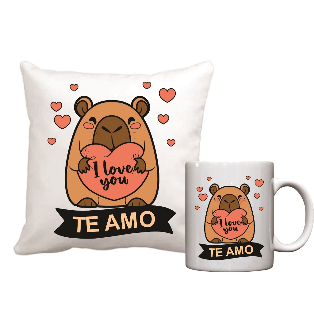 Almofada + caneca Capivara presente dia dos namorados | Shopee Brasil