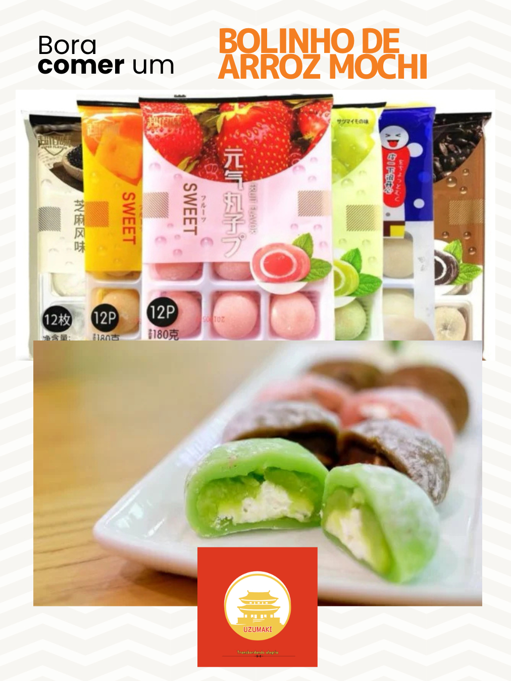 Bolinho de Arroz Mochi Moti Morango, Manga, Amendoim, Uva e mais opções ...