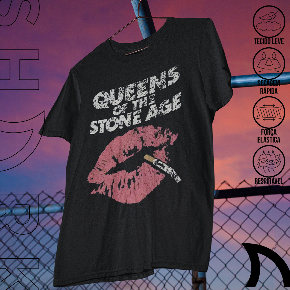 Camiseta Basica e OVERSIZED Queens of the Stone Age Kiss Logo Banda ...