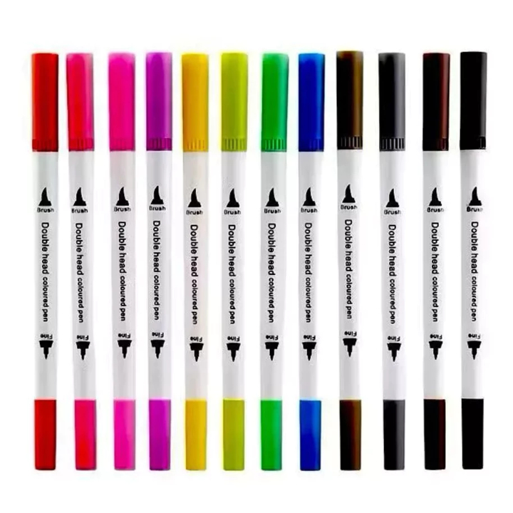 Canetas Coloridas Lettering Ponta Fina Dual Brush Pen 12 Unidades Livro ...