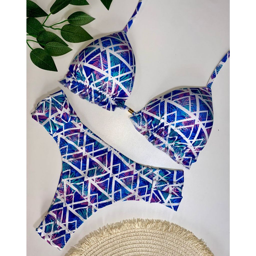 Biquíni feminino cortininha bojo removível com calcinha básica ...