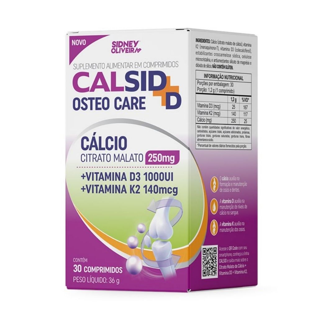 Calsid D Osteo Care 30 Comp Cálcio D3 K2 Sidney Oliveira | Shopee Brasil
