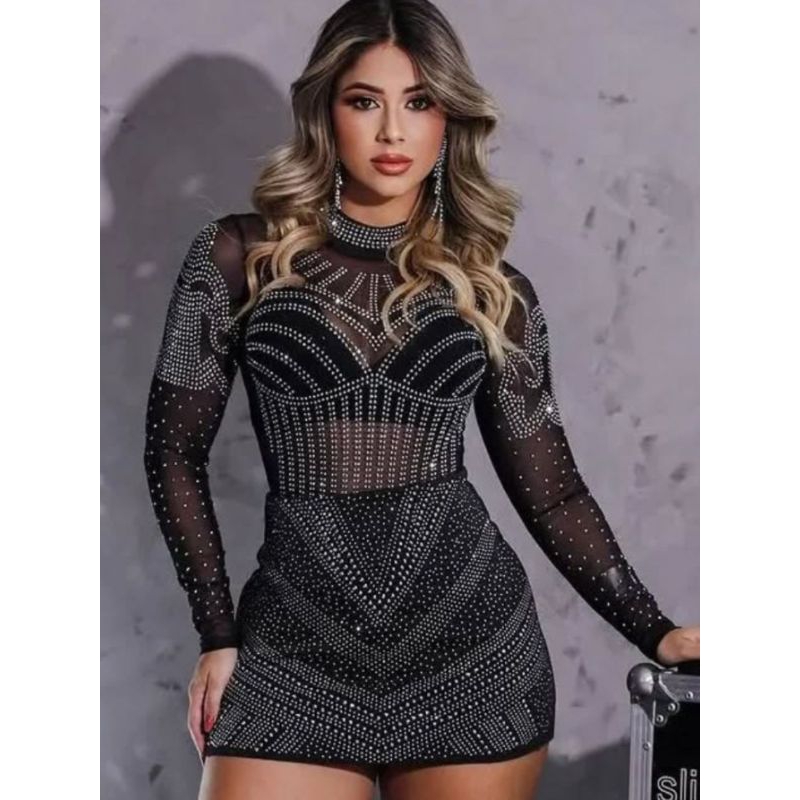 BODY TULE TRANSPARENTE COM PEDRARIAS DE BRILHO | Shopee Brasil