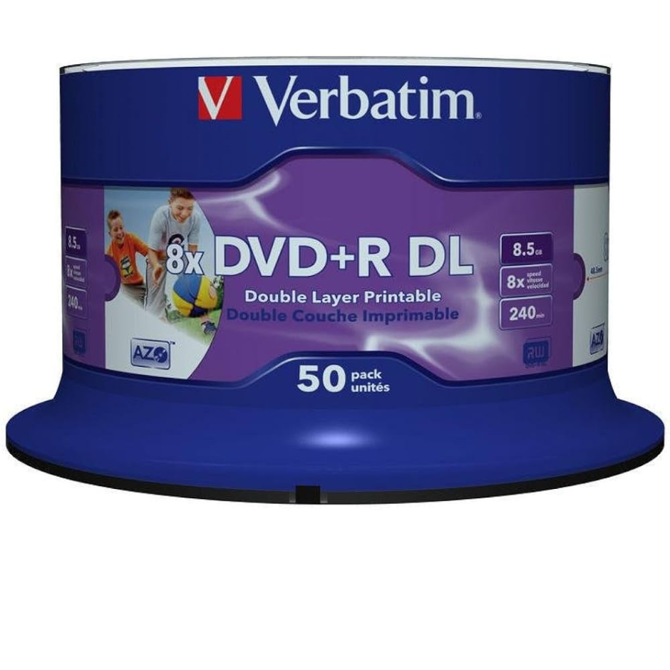 VERBATIM 8X DVD+R DL Dual Double Layer 8.5GB White Inkjet Printable Branco Com 05 Unidades ...