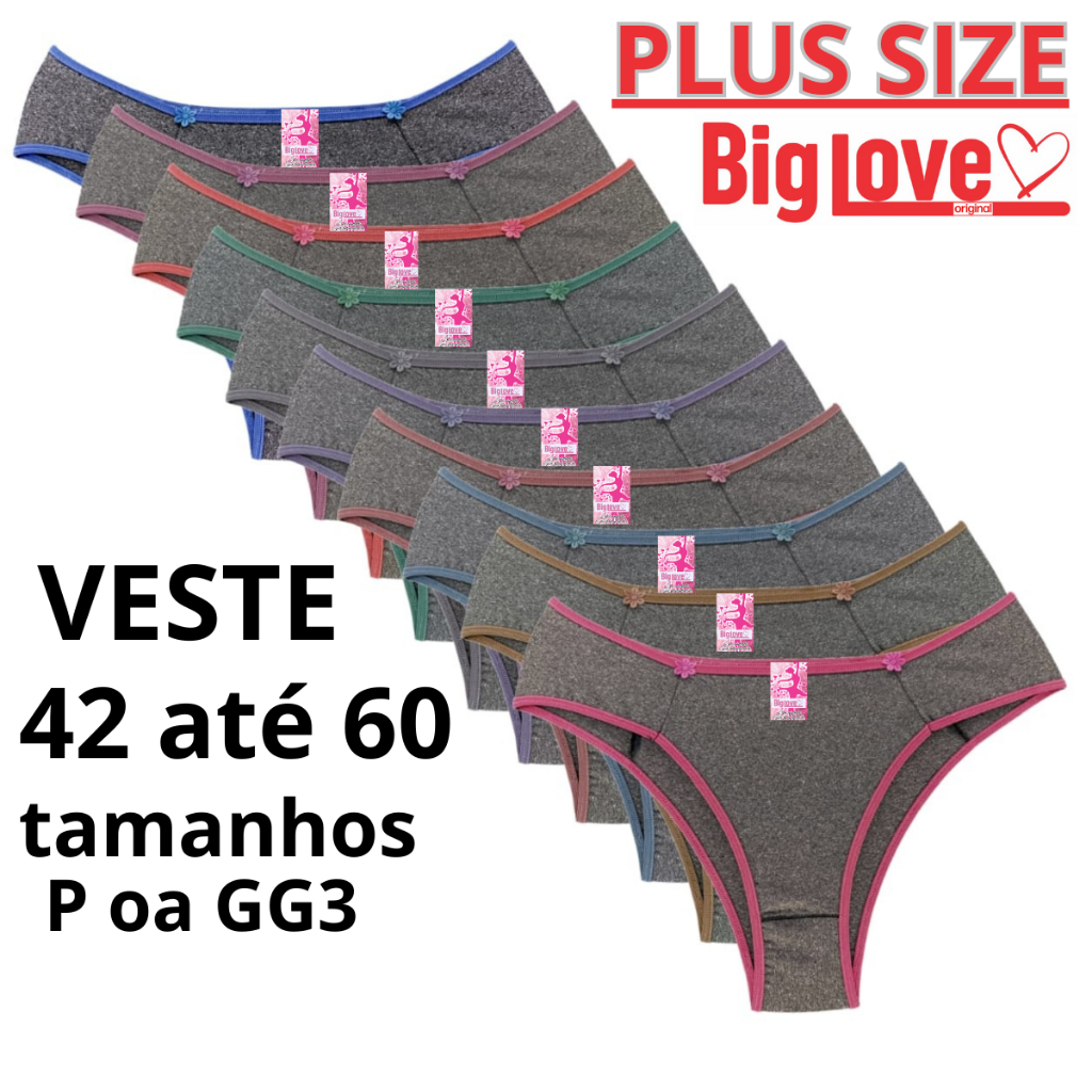 kit 10 ou 5 calcinha BIG LOVE Tangão Plus Size de Microfibra Tamanhos P ...