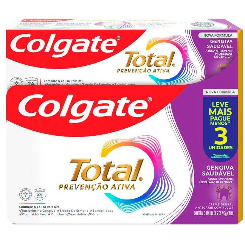 kit Creme Dental Colgate Total 12 Gengiva Saudável 90g - 3 Unidades | Shopee Brasil