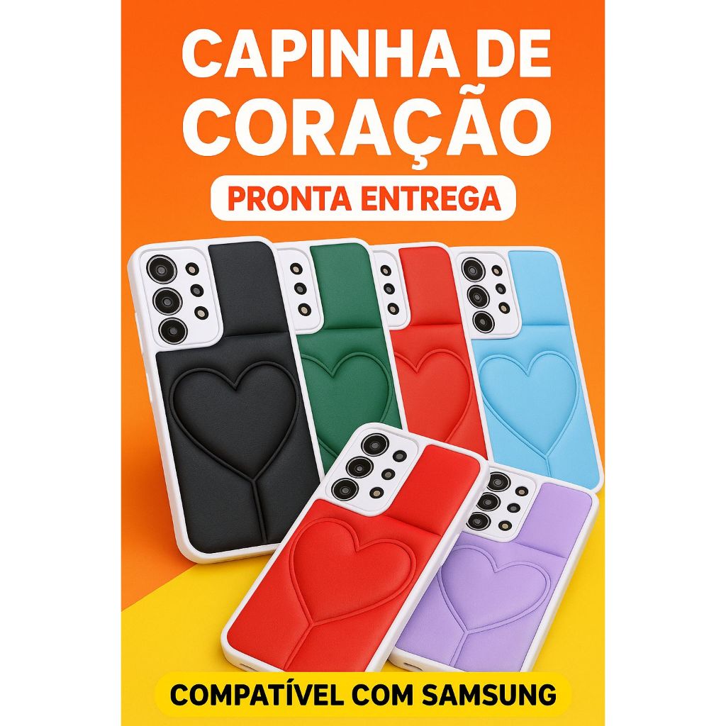 Capa capinha Coração Fofa Puffet para Galaxy Samsung Android Couro ...