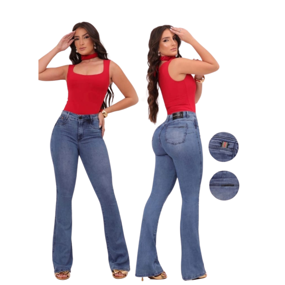 Calça Jeans Feminina Valentin Jeans Modelo Flare Com Elastano Cintura ...