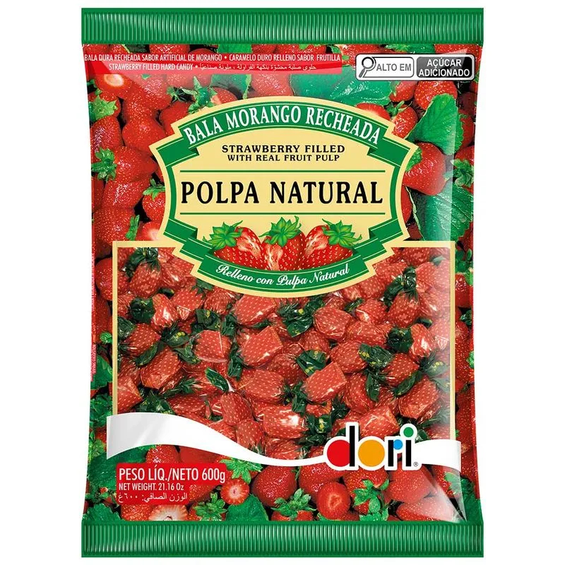 Bala Morango Recheada Polpa Natural 600g - Dori | Shopee Brasil