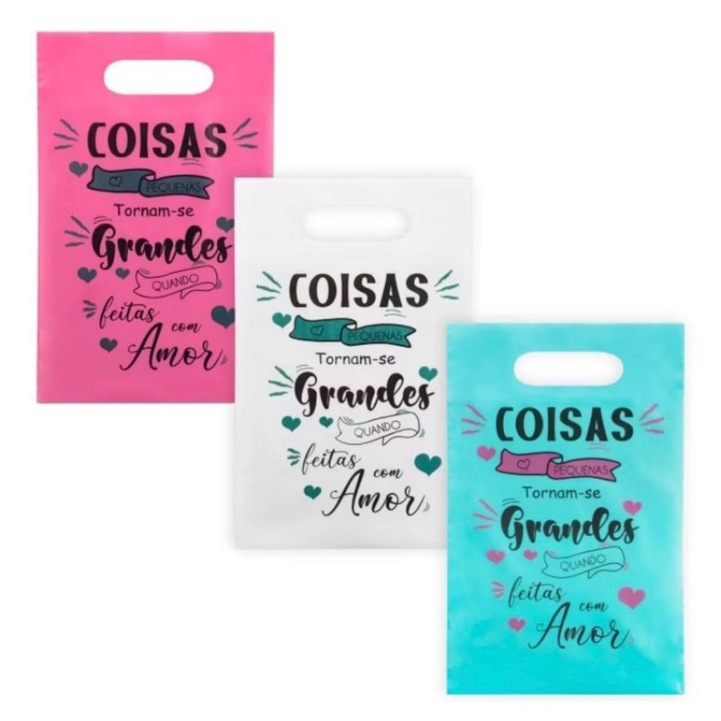 50 Sacolas boca vasada - Frases COISA PEQUENA 20x30/30x40/40X50 Entrega ...