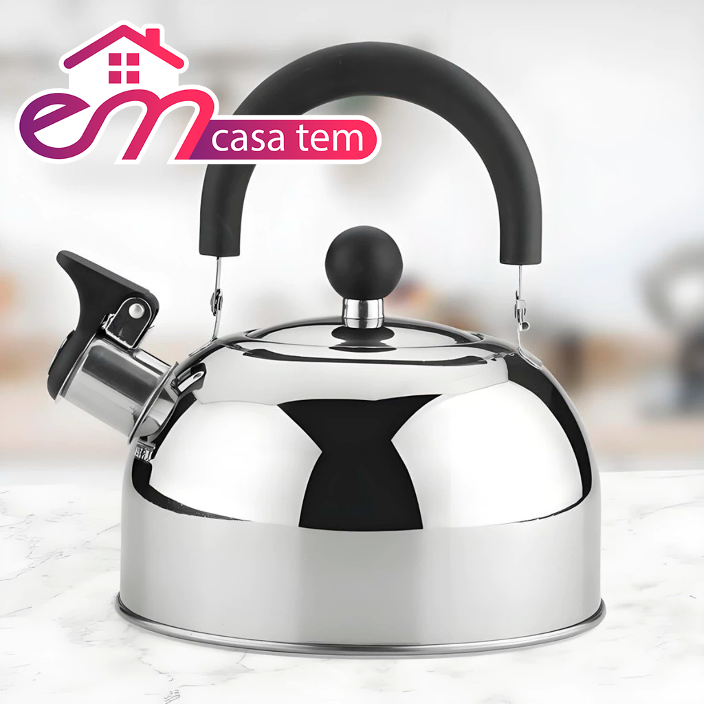 Chaleira Inox Com Apito de 2 Litros Inox COR: Prata - Em casa Tem ...