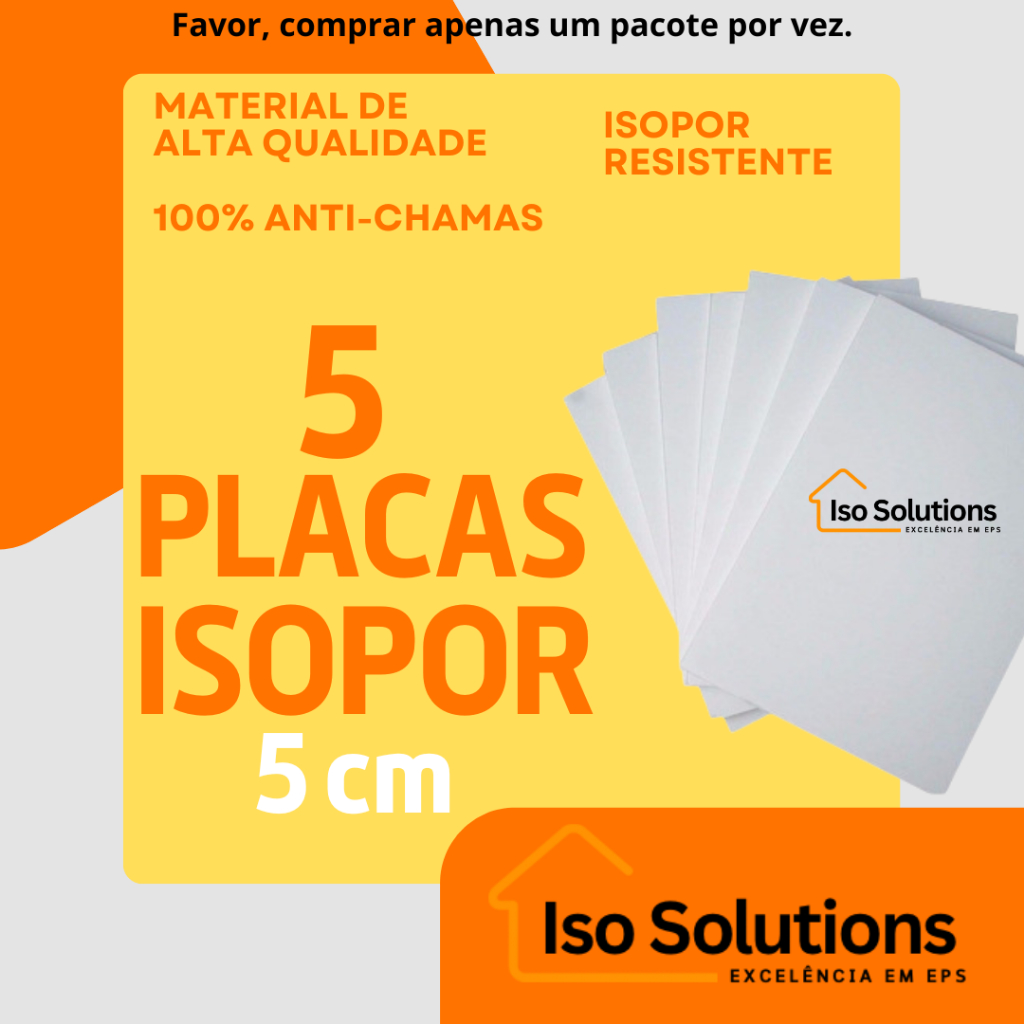 5 PLACAS DE ISOPOR EPS ANTI CHAMAS COM 5 CM (50MM) DE ESPESSURA - 100 X 50 CM - ISOLAMENTO ...