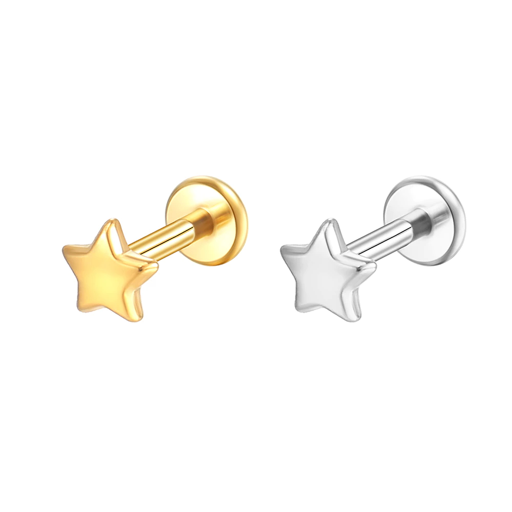 Piercing em Titânio Labret Rosca Interna Estrela Helix, Tragus, Conch ...