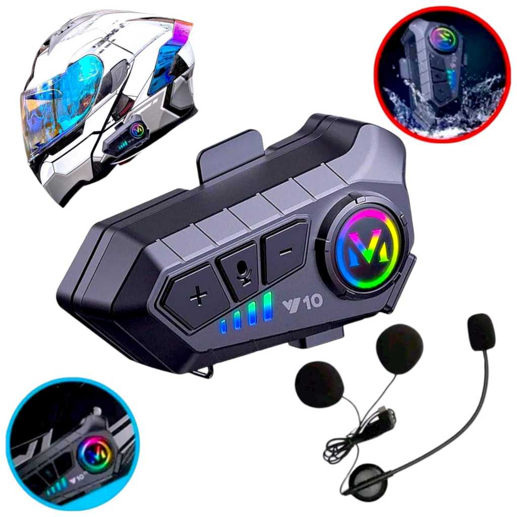Fone de ouvido para capacete Bluetooth Y10 Intercomunicador Comunicador ...