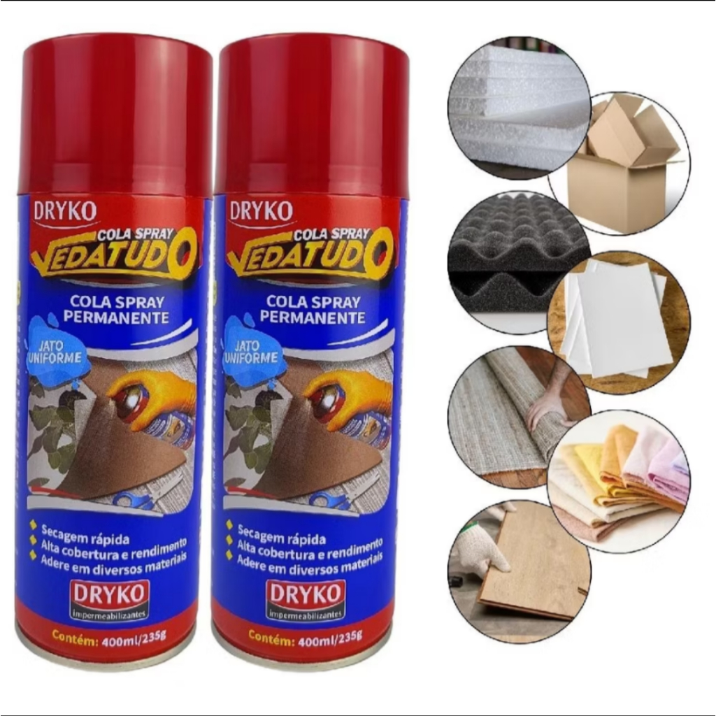 KIT 2 Colas Spray Permanente Uso Geral Vedatudo 400 Ml Dryko | Shopee ...