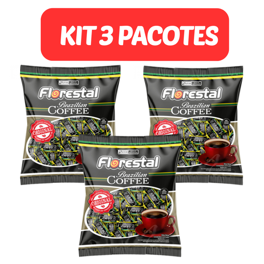 KIT 3 PACOTES BALA DE CAFÉ FLORESTAL BRAZILIAN COFFEE 500G CADA ...
