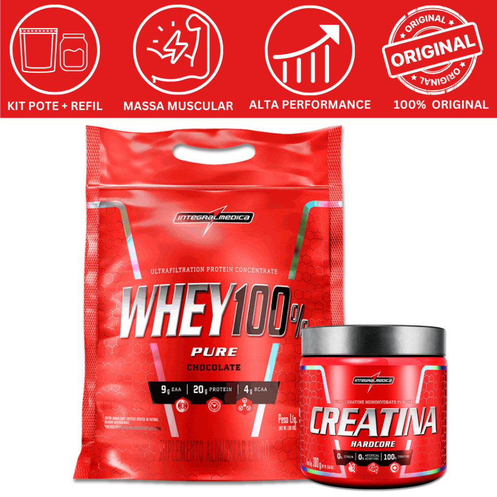 KIT NUTRI INTEGRALMEDICA (1 WHEY 100% REFIL 900G + 1 CREATINA HARDCORE ...