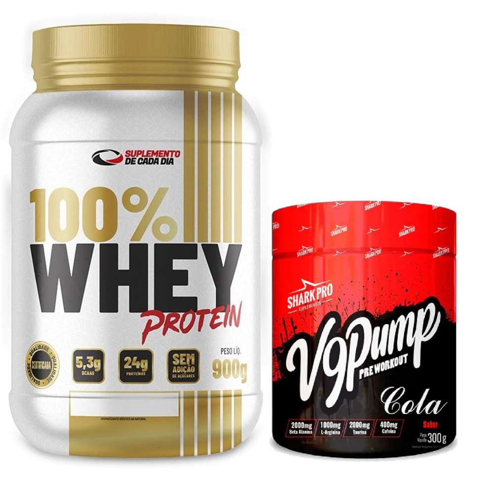 WHEY PROTEIN 100% CONCENTRADO 900G + V9 COLA 300G - SHARK PRO | Shopee Brasil