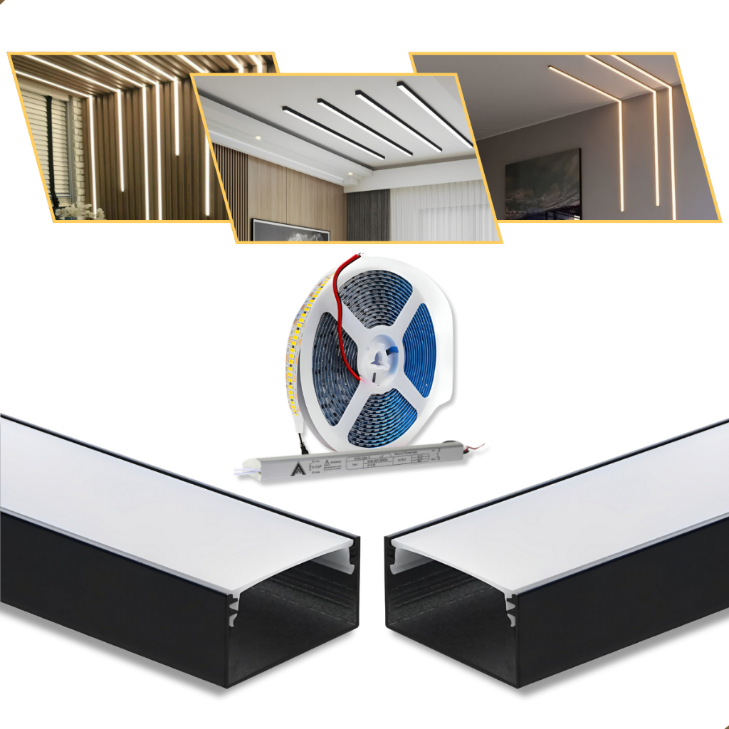 Kit Perfil De Led 20x10mm Sobrepor 2m + Fita Led + Fonte 5a 3000K ...