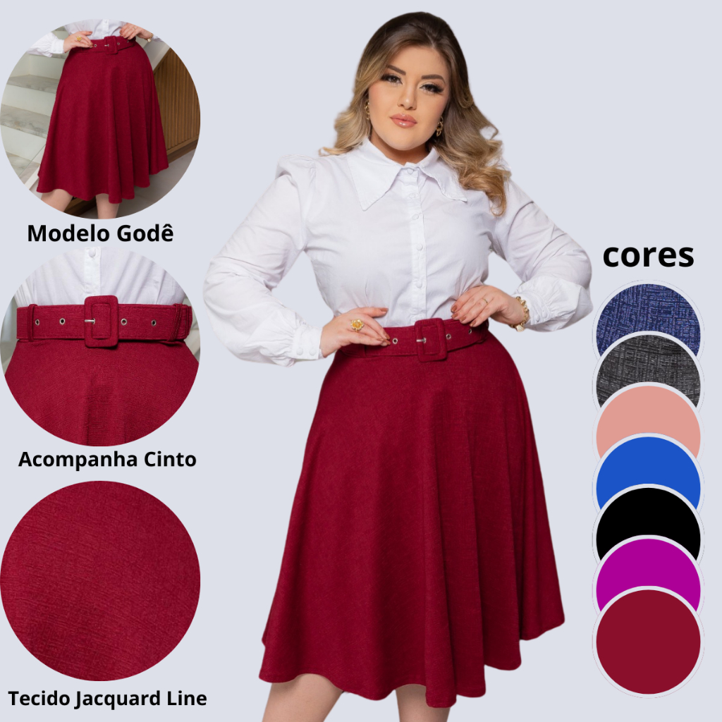 Saia Midi Laveli Godê Evangélica Comportada Acompanha Cinto | Shopee Brasil