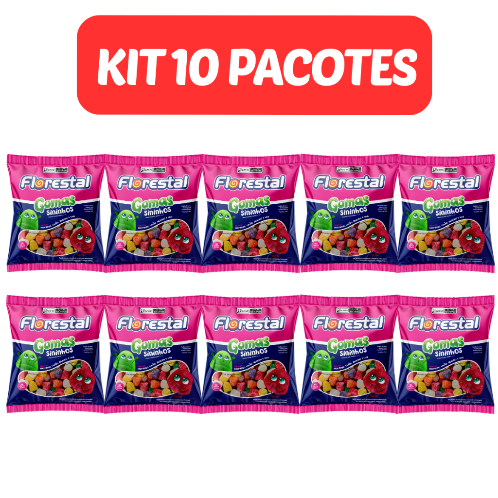 Kit 10 Pacotes Bala de Goma Sininho Sortida 150g Florestal Jujuba ...