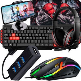 Kit Mobilador Completo Com Headset Teclado Mouse Hub Suporte Celular | Shopee Brasil