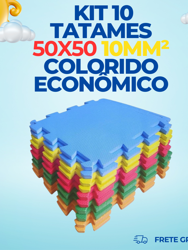 Tatame infantil EVA 50x50cm 20mm Kit 10 peças Colorido Econômico Piso ...