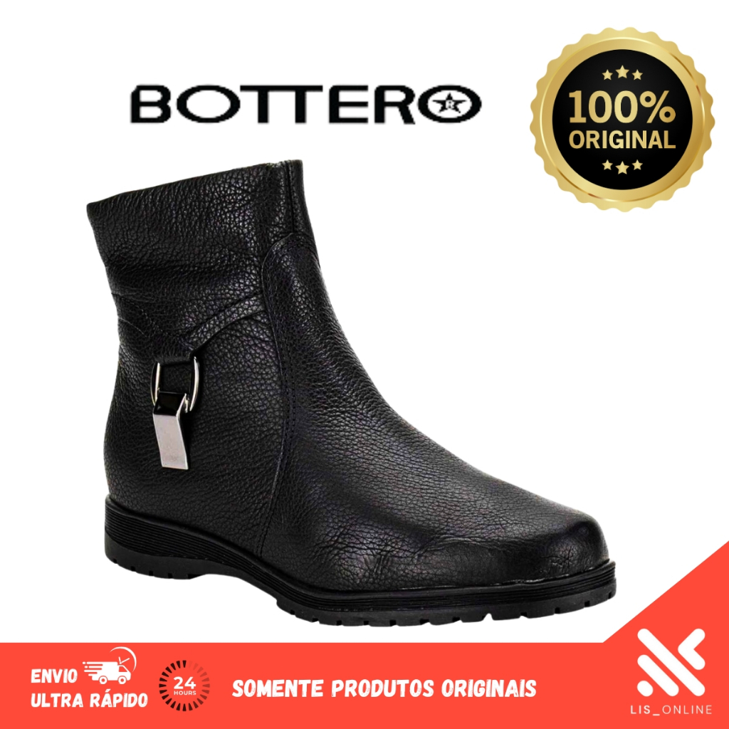 Bota Feminino Bottero Wood Anabela Cano Baixo Couro Legitimo LANÇAMENTO ...