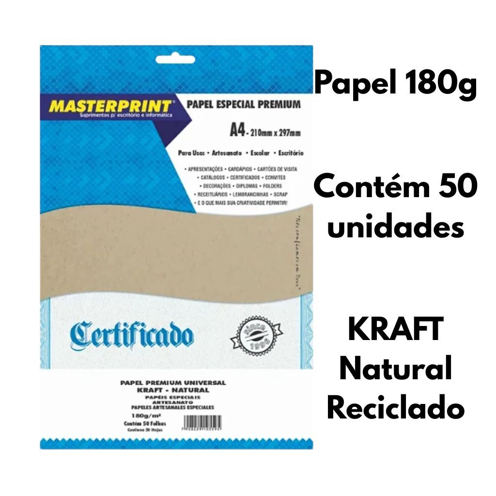 Folha Papel Kraft A4 180g 50 Folhas Natural Masterprint | Shopee Brasil