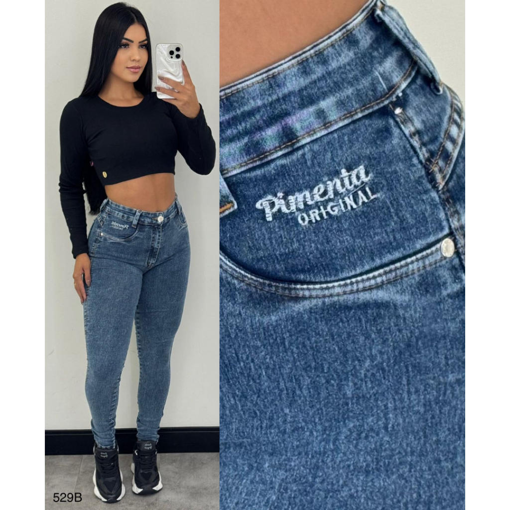 Calça Jeans Feminina Sal e Pimenta Pimenta Original Cintura Alta Com ...