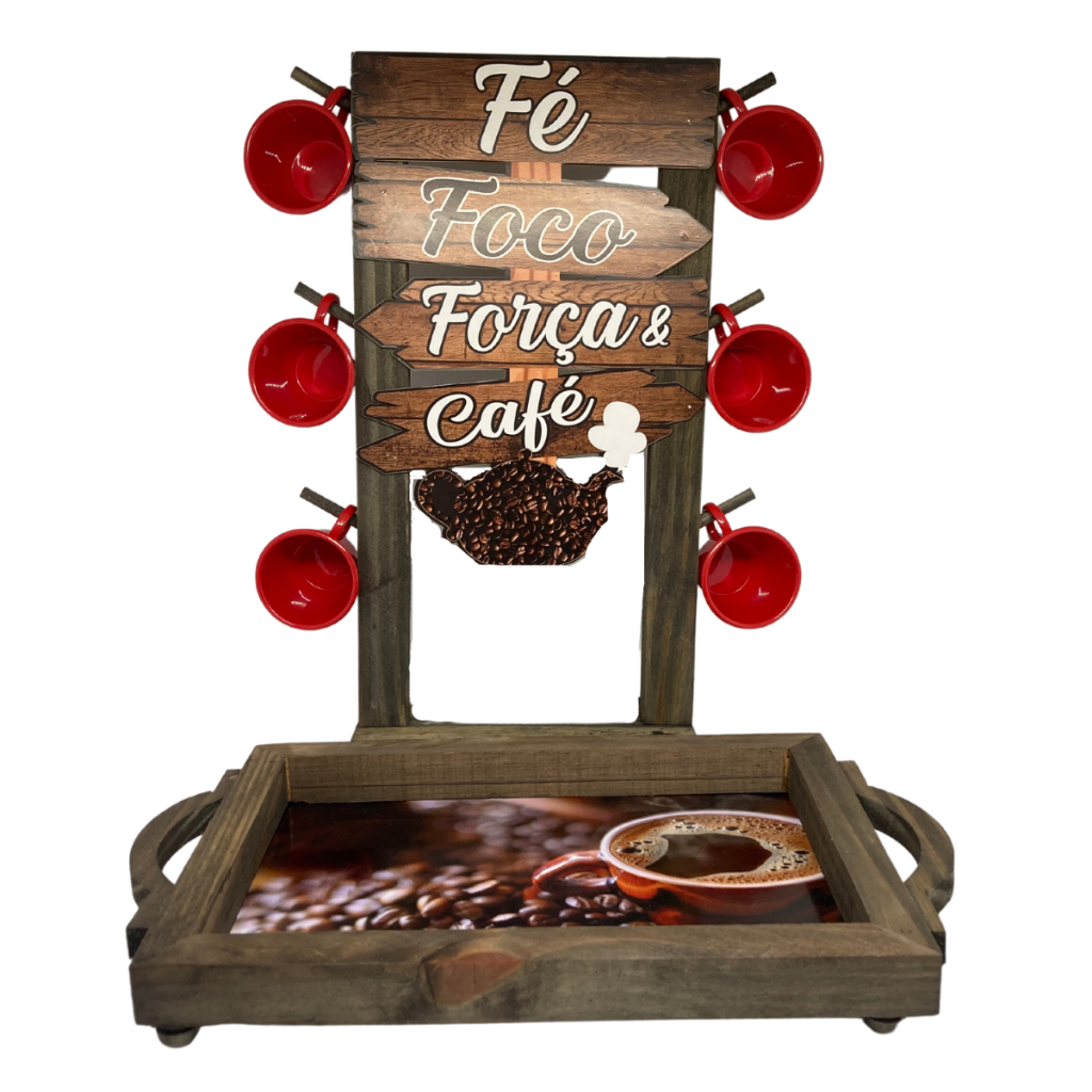 Cantinho Do Café Suporte Mancebo + Bandeja Madeira E 6 Xícaras 85ml ...