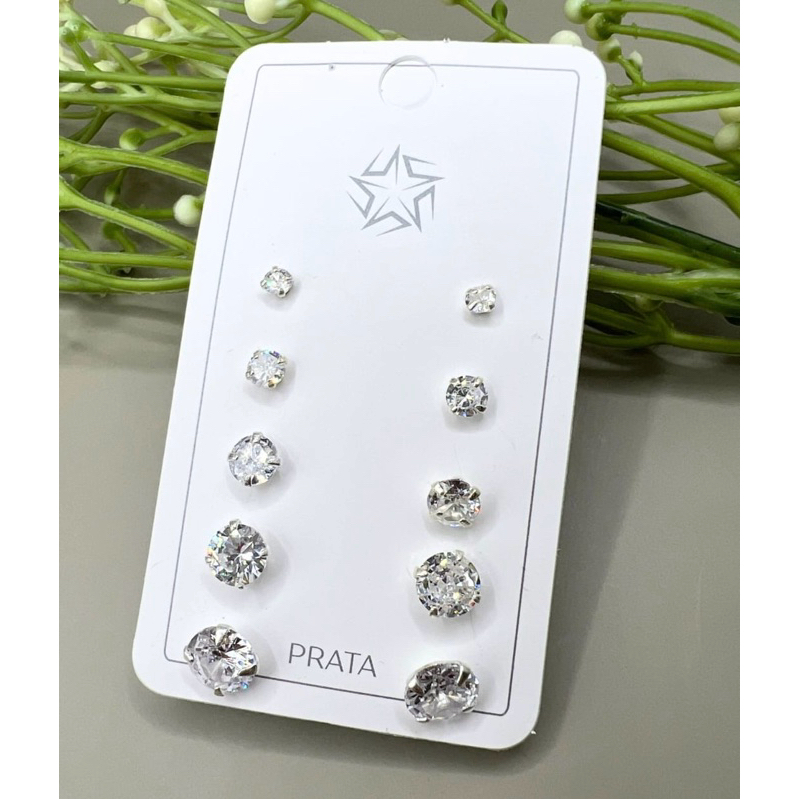 kit de brincos 5 pares ponto de luz prata 925 legitima | Shopee Brasil