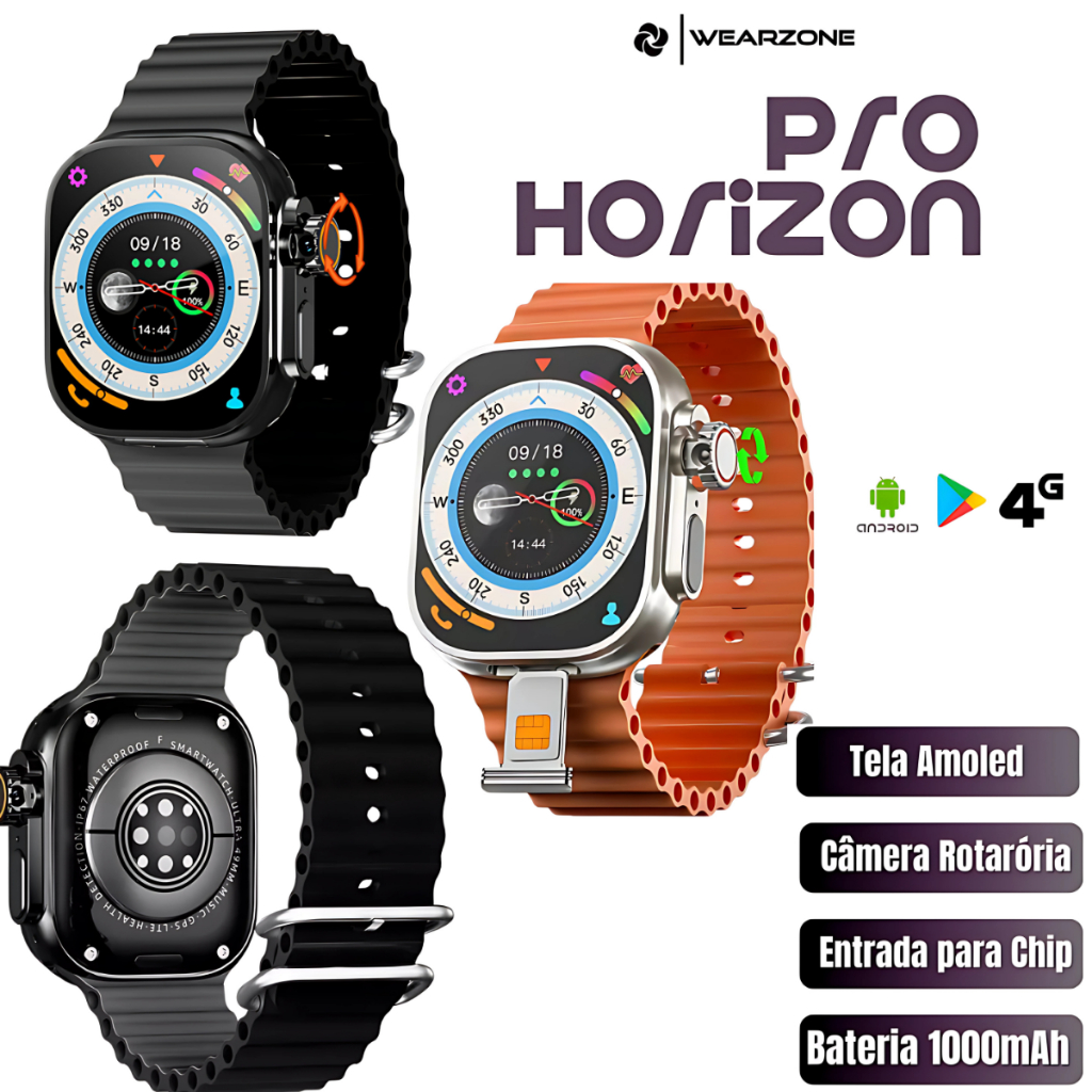 Smartwatch Horizon Pro 4G/5G Wearzone-Tela AMOLED | Câmera Rotativa ...