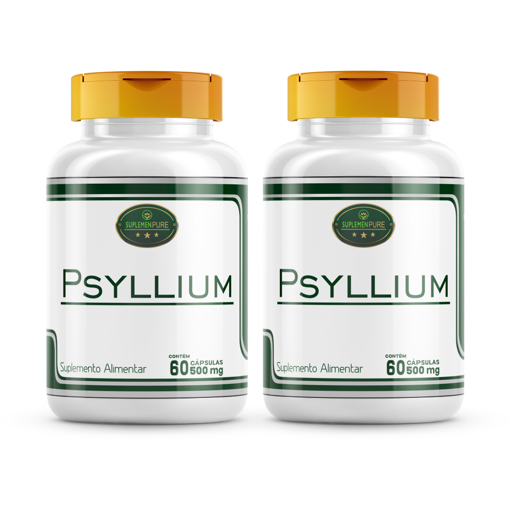 Kit 2 Frascos - Psyllium - Plantago Ovata - 500 Mg - 60 cápsulas ...
