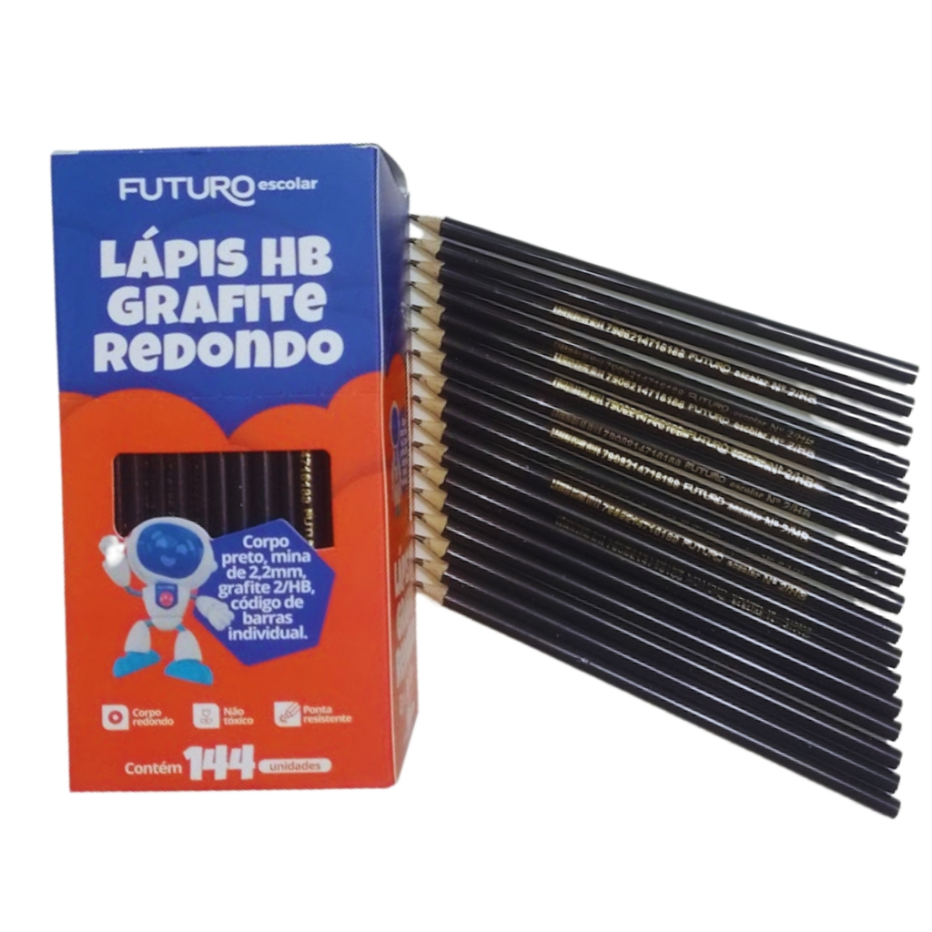 Caixa de Lápis De Escrever Preto HB Grafite Redondo 144 unidades - Futuro Escolar | Shopee Brasil