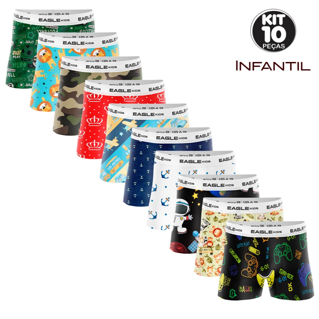 KIT C/ 10 CUECAS BOXERS INFANTIL | Shopee Brasil