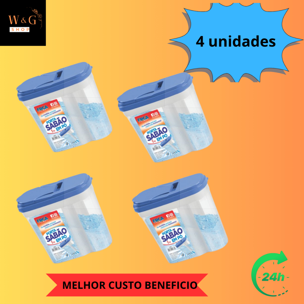 Kit 4 Porta Sabão Erca Com Tampa Plástico Organização Lavanderia Cores ...