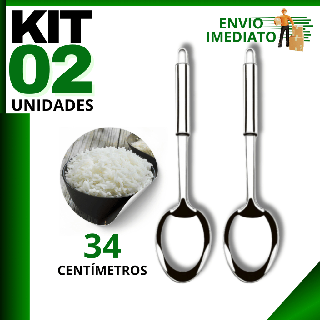 Kit 2 Colher Para Servir Arroz Inox Grande 34cm | Utensílio Reforçado ...