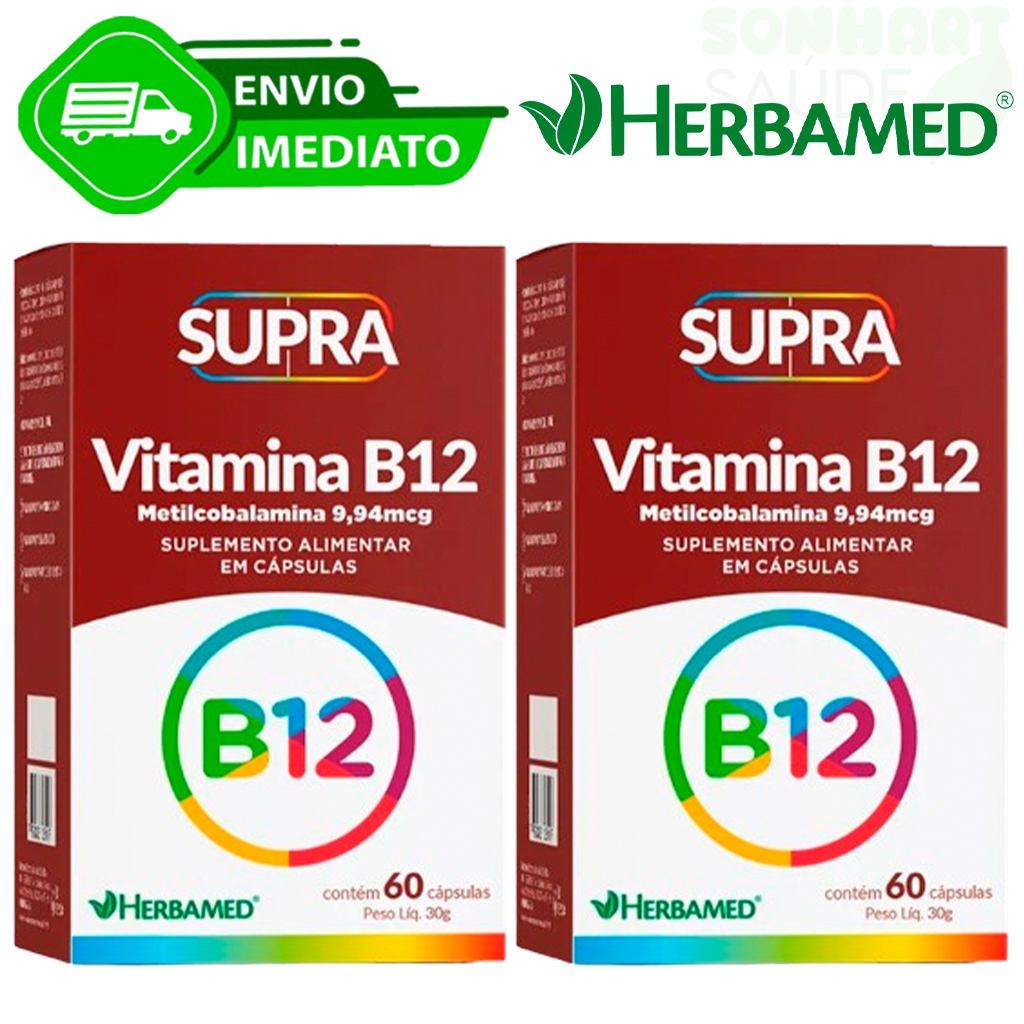 Kit C/2 Supra Vitamina B12 Metilcobalamina 9,94mcg Herbamed 60Caps Sem ...