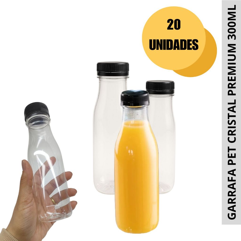 20 Garrafas PET Cristal Premium 300ml Galvanotek Moderna Tampa Preto ...