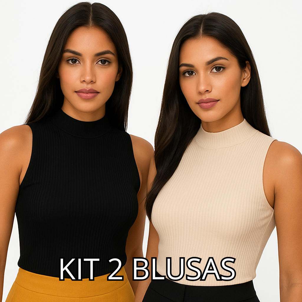 Kit 2 Blusas Feminina Canelada Gola Alta. | Shopee Brasil