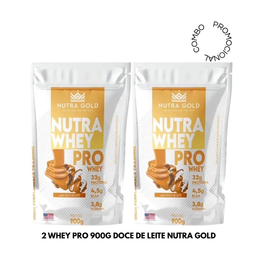 COMBO 2 WHEY NUTRA GOLD PRO 3W SABOR DOCE DE LEITE 900 GR CADA HIDRO ...
