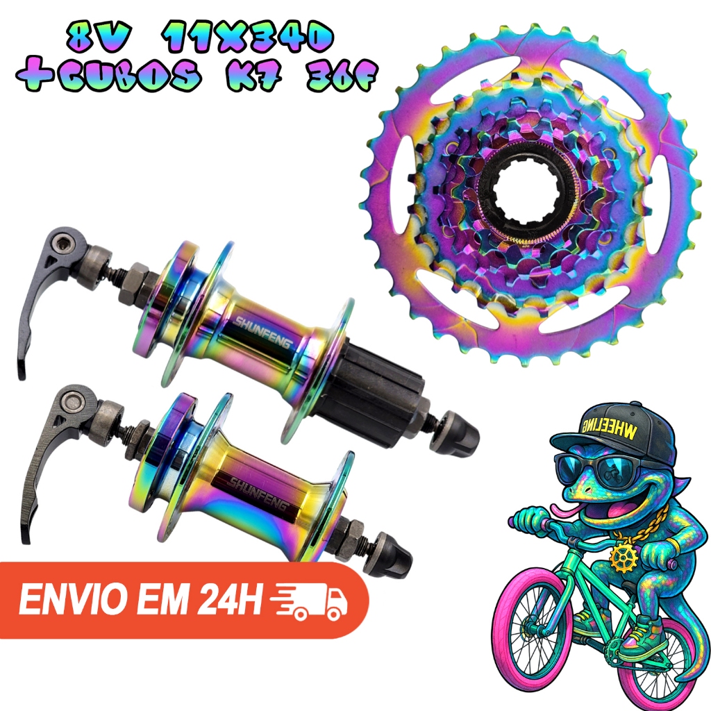 Kit Cubo Camaleão K7 36 Furos + Cassete 8V 11x34D Mega Range ShunFeng ...