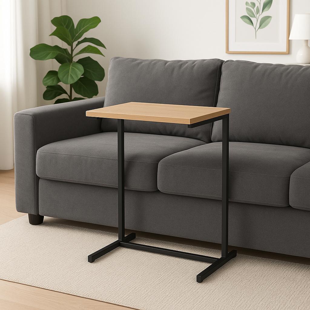 Mesa apoio e suporte lateral notebook cama sofa em aço tampo madeira ...